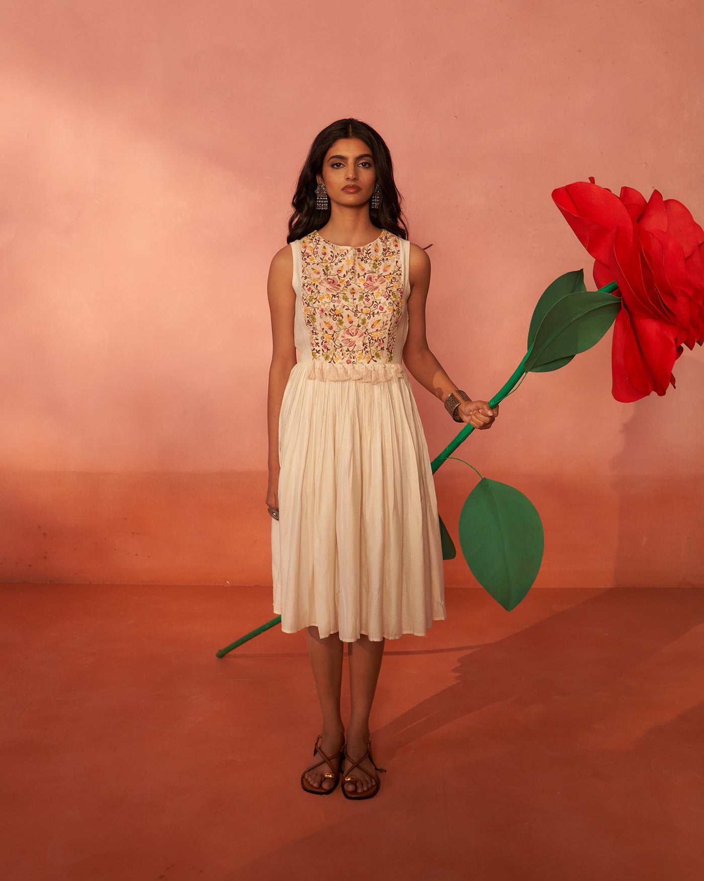 Nazakat Rose Pink Chanderi Midi For female with Kashmiri Aari ...